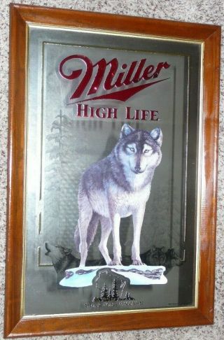 Vintage Miller High Life Mirror The Timber Wolf Wisconsin Wildlife ...