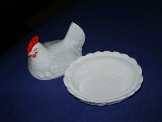 Ceramic Hen Chicken On Nest Glass Covered Candy Dish | #2321949