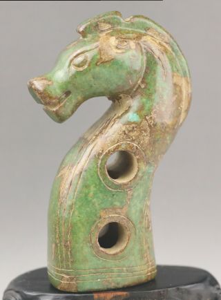 Chinese Old Natural Jade Hand - Carved Horse Statue | #16702086