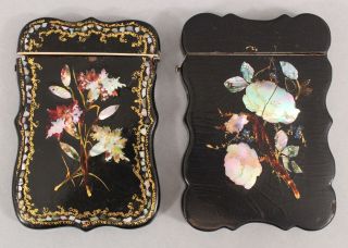 4 Antique Victorian Mother Of Pearl Inlaid Card Case Boxes, | #15735915