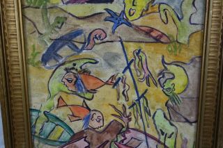 Vintage 1950 ' S Mid Century Modern Art Abstract Oil Painting Framed ...