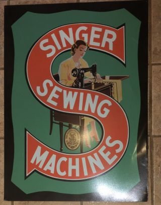 Vintage Large Singer Sewing Machine Advertising Sign Tin | #15805110