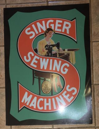 Vintage Large Singer Sewing Machine Advertising Sign Tin | #15805110