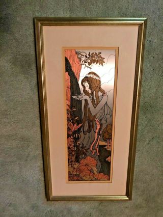 Art Nouveau Sterling Silver & 24k Gold On Copper Etching “Goddess Of ...