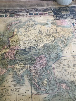 RARE ANTIQUE 1845 CANVAS WALL MAP WORLD UNITED STATES PRE CIVIL WAR NO ...