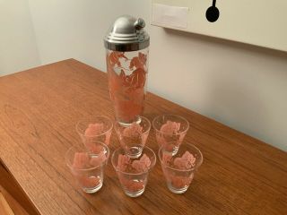 Vintage Pink Elephant Cocktail Shaker And Glasses | #1276416