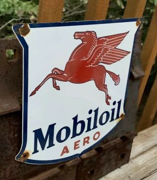 VINTAGE MOBILOIL AERO PORCELAIN GAS STATION PUMP PLATE SIGN | #15373286