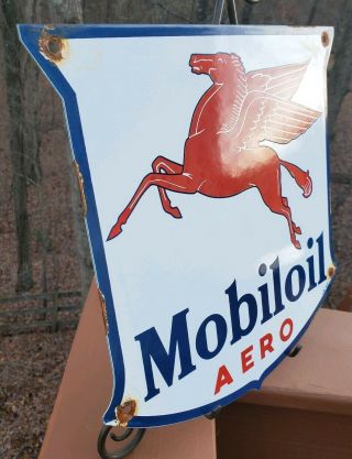 OLD VINTAGE 1940 MOBILOIL AERO PORCELAIN GAS STATION PUMP SIGN | #15335031