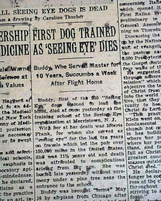 BUDDY 1st Seeing Eye Guide Dog Morris Frank Service Animal DEATH 1938 ...