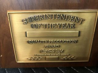 Coca Cola Superintendent Of The Year Award Plaque Vintage Coke ...