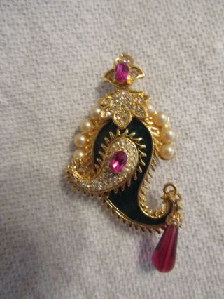 ENAMELED JEWELED BROOCH PIN SIGNED KJL KENNETH J. LANE | #15124583