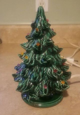 Vintage Ceramic Mold Christmas Tree Glazed With Base And Light Bulb ...