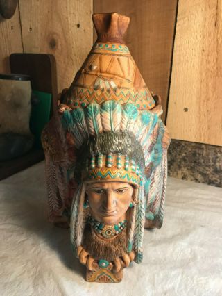 Vintage Native American Indian Chief TeePee Ceramic Cookie Jar | #16997449