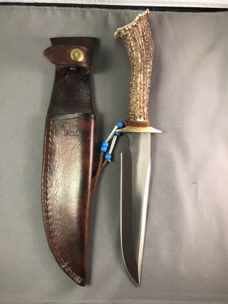 Custom Made Stag Handle Bowie Hunting Sheath Knife 13 1/4” | #17015628